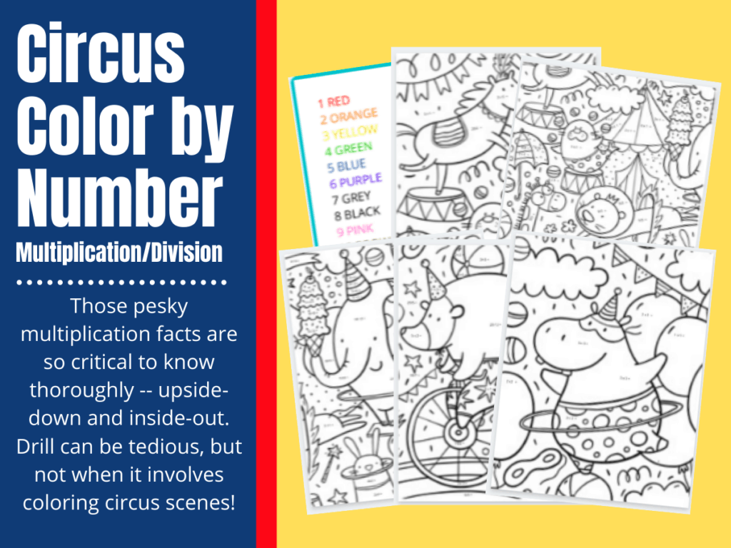 Circus Color By Number Pages (Multiplication & Division) | Orison Orchards